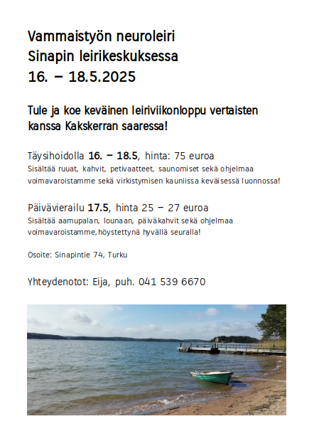 Vammaistyön neuroleiri Sinapin leirikeskuksessa 16.-18.5.2025 – Lounais ...